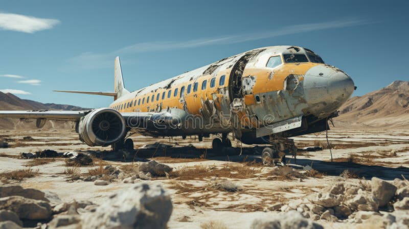 Rusty Plane Crashed in the Middle of the Desert Sand Stock Illustration ...