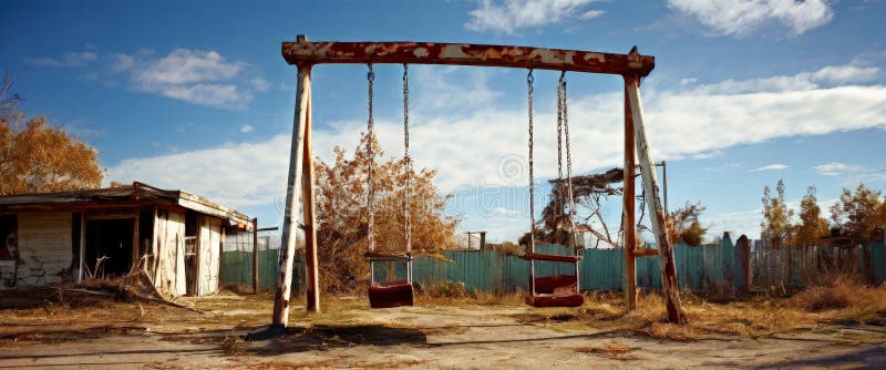Abandoned Playground Swings in a Deserted Area Stock Image - Image of ...
