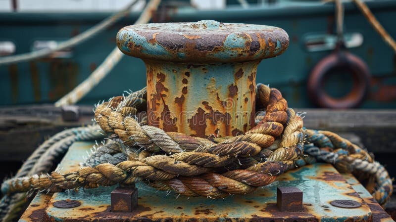 Rusty pole with rope on it stock image. Image of deterioration - 314263453