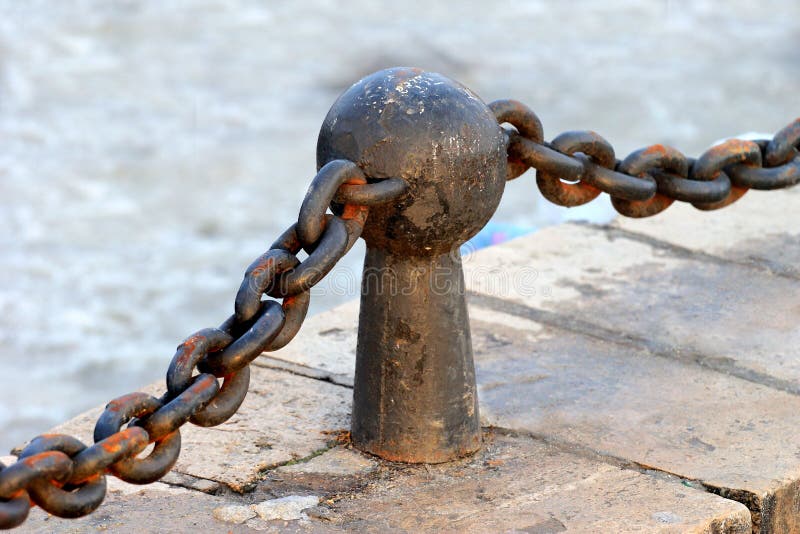 Rusty Post of Decorative Metal Fence with Chain Stock Image - Image of ...