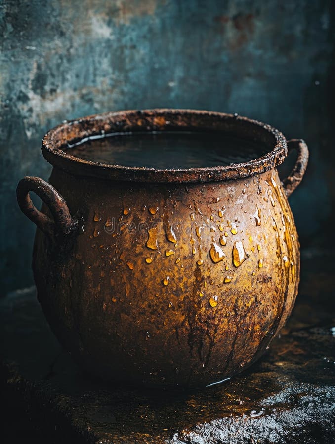 Rusty Pot with Water Droplets Stock Image - Image of corrosion ...