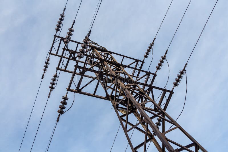 Rusty Power Line is on the Blue Sky with White Clouds Background Stock ...