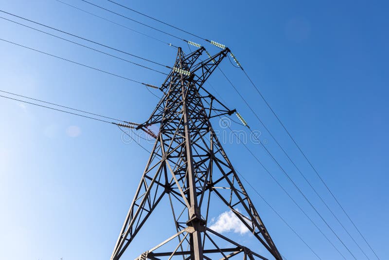 Rusty Power Line is on the Blue Sky with White Clouds Background Stock ...