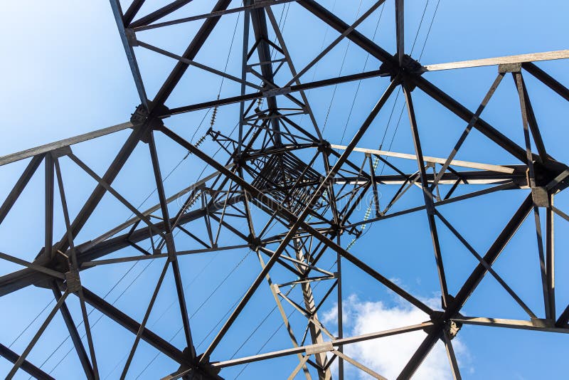 Rusty Power Line is on the Blue Sky with White Clouds Background Stock ...