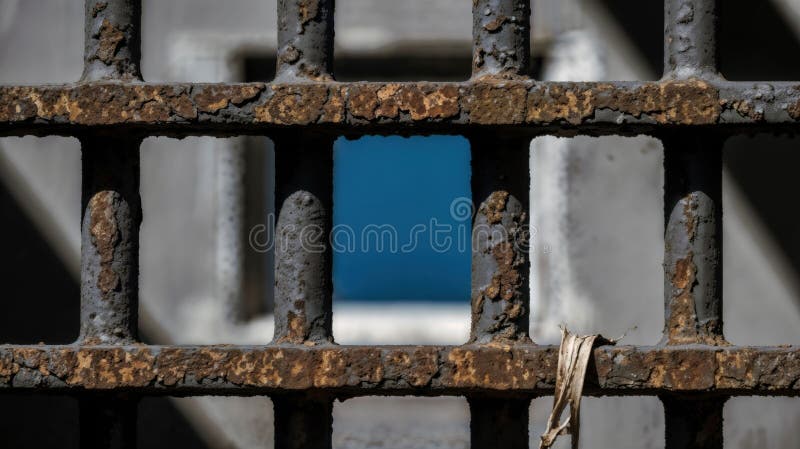 Rusty Prison Bars with Small Window and Sunlight View Stock ...