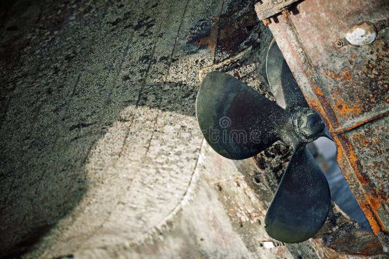 Rusty propeller under hull stock photo. Image of obsolete - 7687188