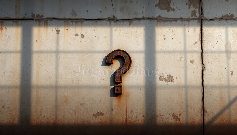 Rusty Question Mark on Concrete Wall Casts Shadow and Creates Mystery ...