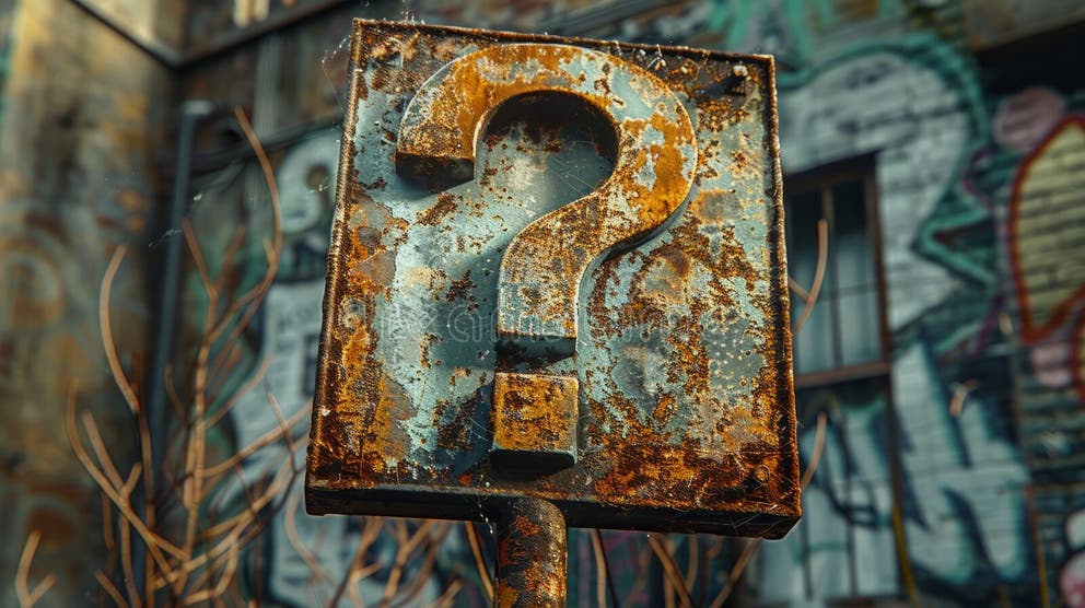 Rusty Question Mark Sign with Graffiti. Stock Image - Image of urban ...