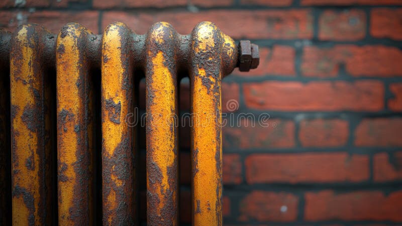 Rusty Radiator Against a Brick Wall. Stock Photo - Image of antique ...