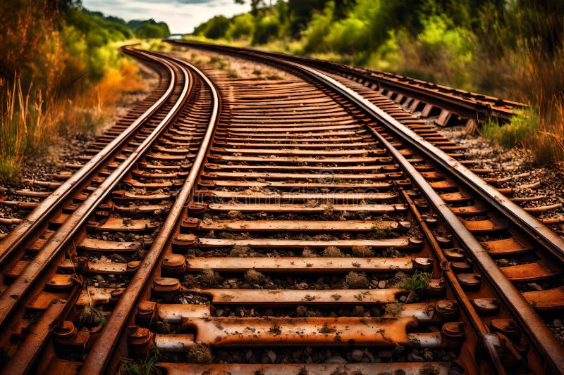 Rusty Rail of Train with Abstract Landscape Background. Stock ...