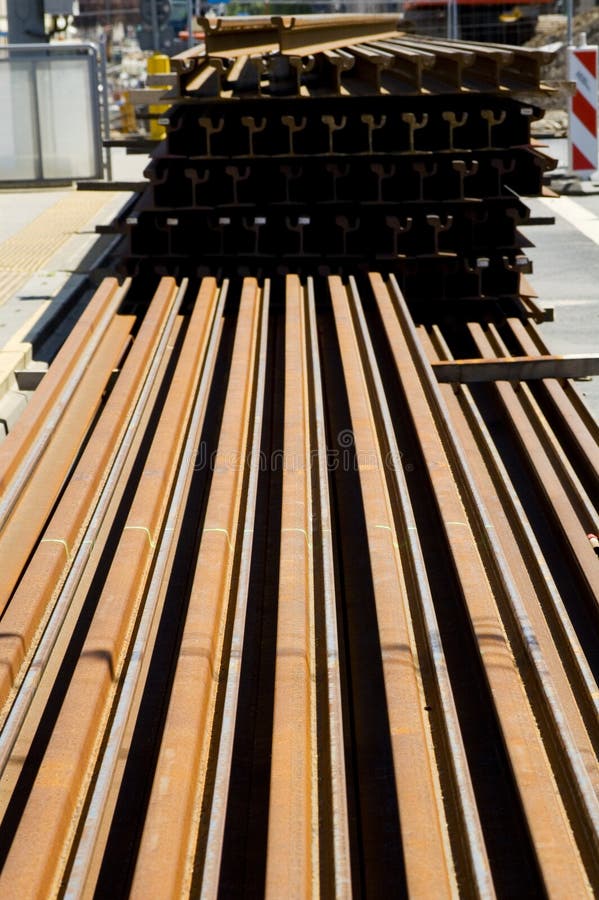 Rusty Rails Lying on the Construction Site Stock Image - Image of ...