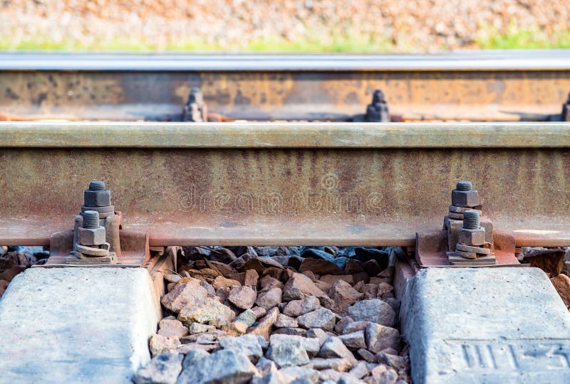 Rusty Rails on the Railway with Bolts. Stock Image - Image of concrete ...