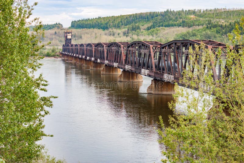 Rusty Railway Bridge Across Fraser River in British Columbia Stock ...