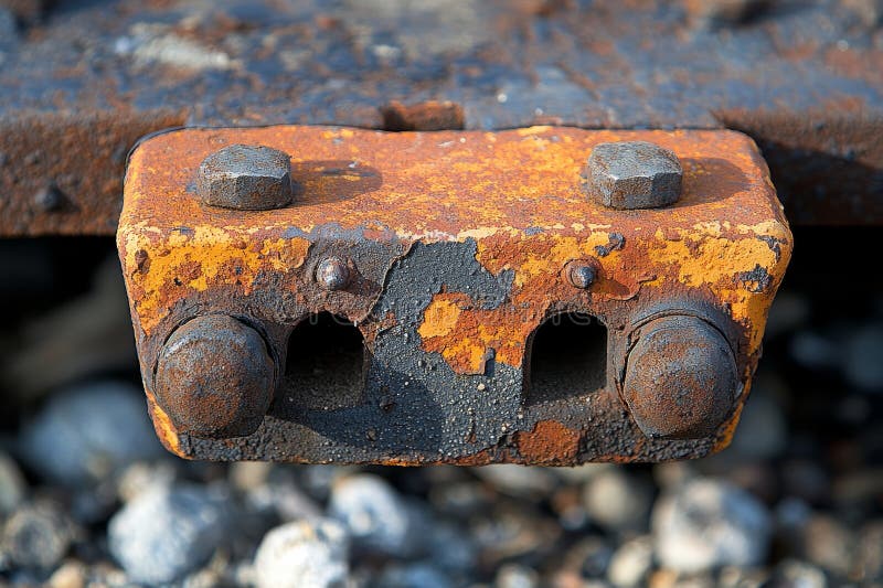 Rusty Railway Coupling Detail Highlighting Wear and Age in a Railroad ...