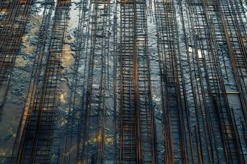 Rusty Rebar Emerging from Wet Concrete at Construction Site Stock Image ...