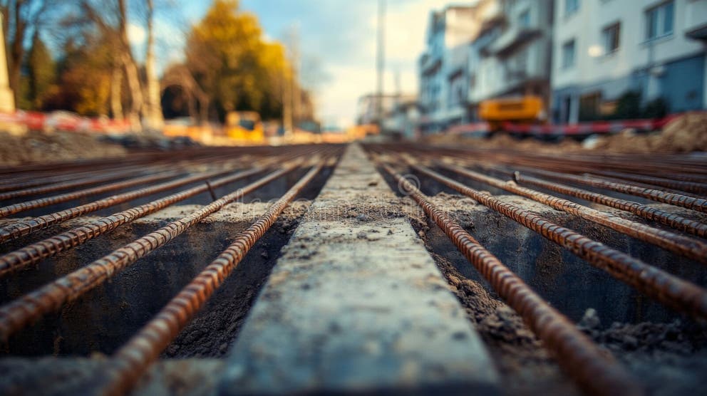 Rusty Rebar Forms Foundation for Road Construction Stock Illustration ...