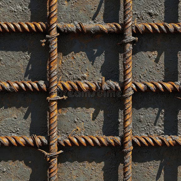 Rusty Rebar Grid on Concrete Surface Under Sunlight. Stock Image ...