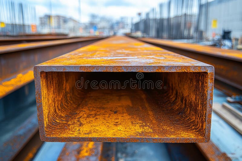 Rusty Rectangular Hollow Section Steel Beams Lying on a Construction ...