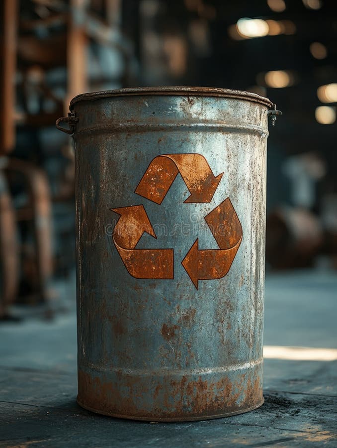 Rusty Recycling Bin in an Industrial Setting Stock Photo - Image of ...