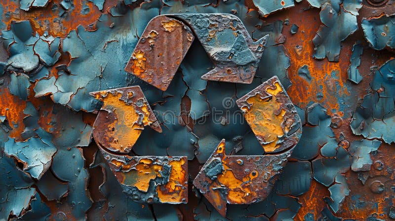 Rusty Recycling Symbol on Peeling Blue Paint Background, Environmental ...