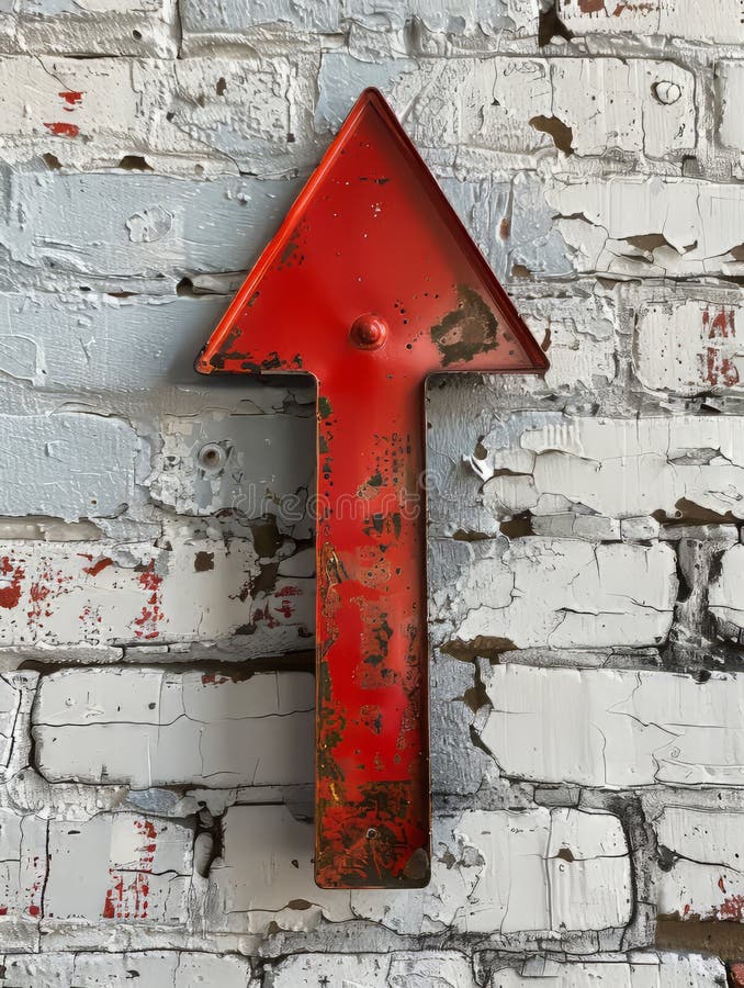 Rusty Red Arrow Sign Weathered White Brick Wall Stock Photos - Free ...