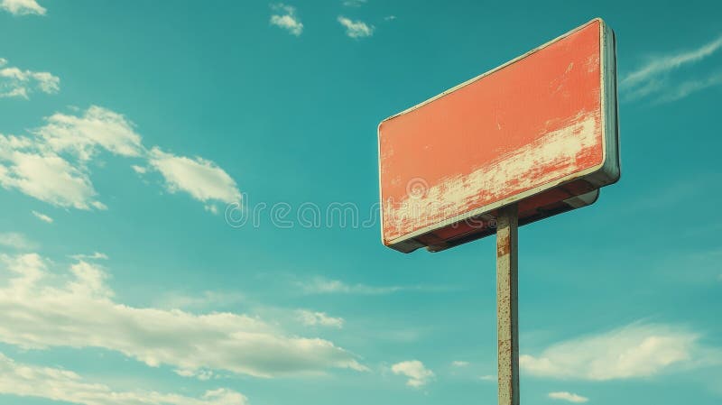 Rusty Red Blank Billboard Against a Clear Blue Sky with Scattered ...