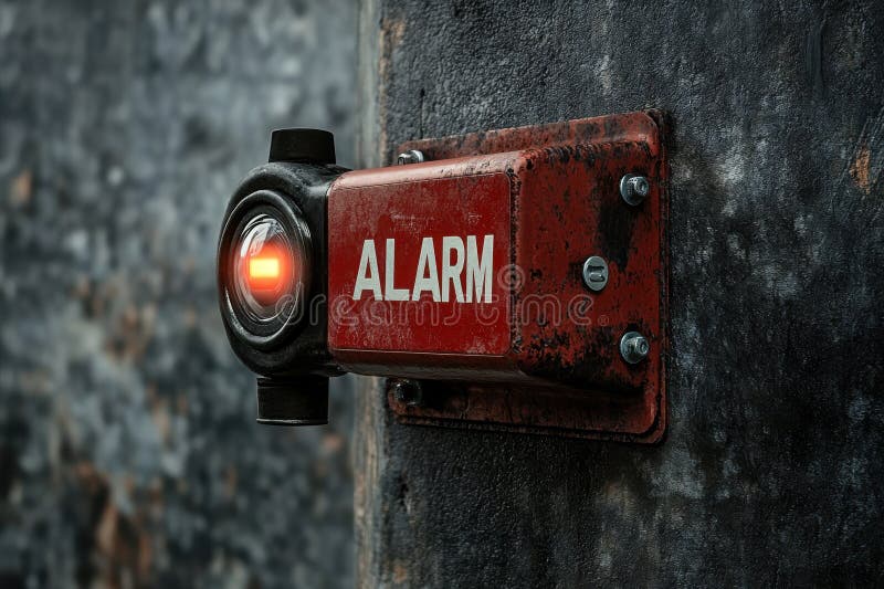Rusty Red Emergency Alarm on Industrial Wall with Glowing Light for ...