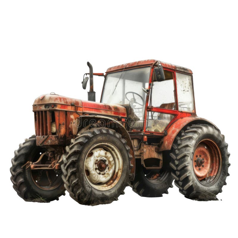A Rusty, Red Farm Tractor with Large Tires Stock Image - Illustration ...