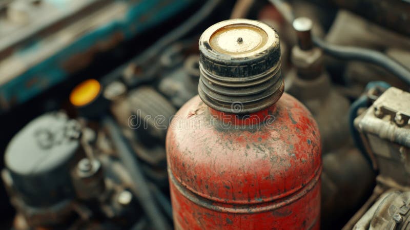 Rusty Red Fuel Container in Vehicle Engine Bay Stock Illustration ...