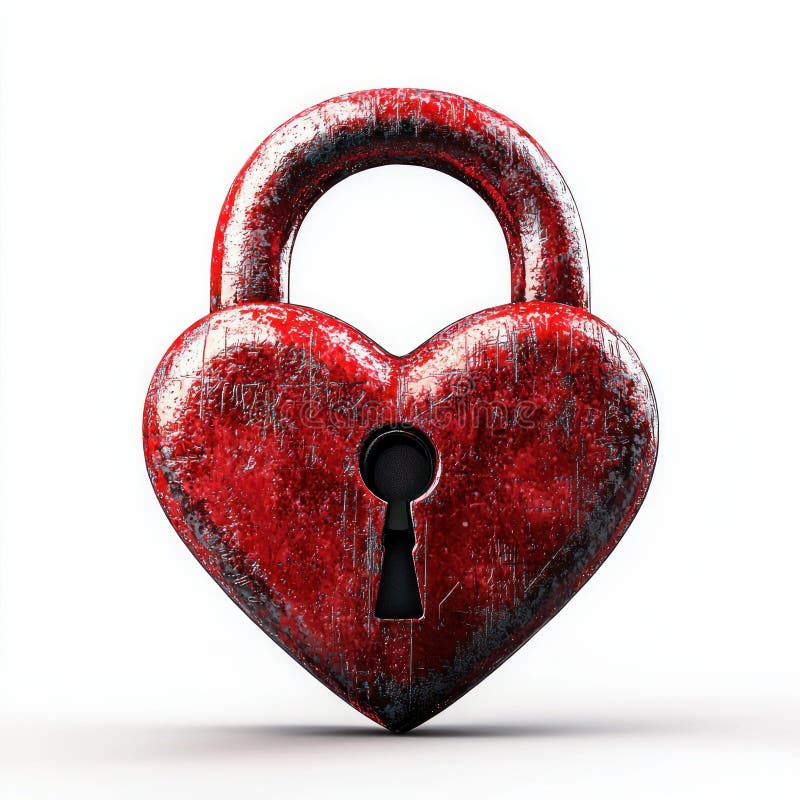 Rusty Red Heart Padlock with Keyhole on White Background Stock Photo ...