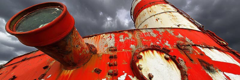 Rusty Red Lighthouse Dramatic Sky Weathered Structure Old Maritime ...