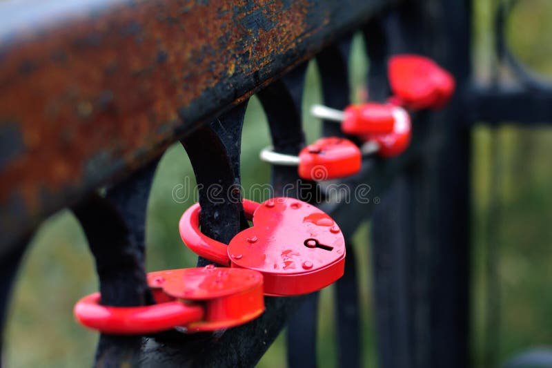 A Rusty Red Love Locks with a Hearts Stock Image - Image of lock ...