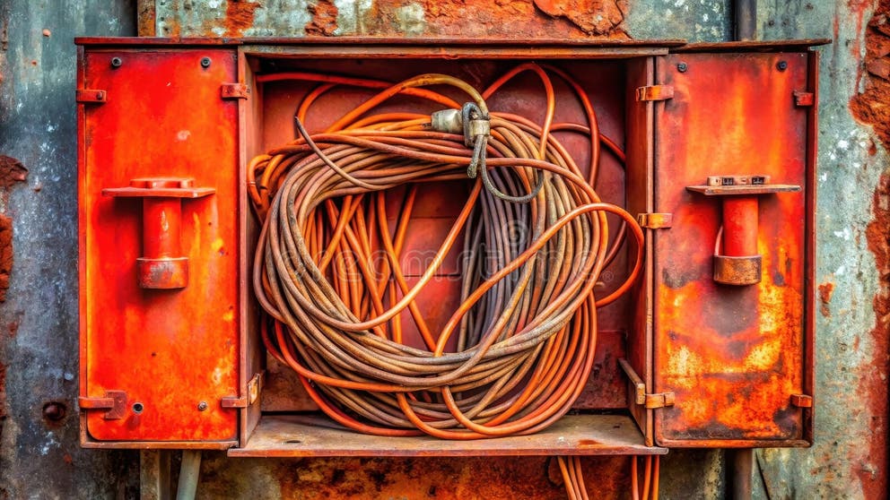 Rusty Red Metal Box with Tangled Orange Cable. Generative AI Stock ...