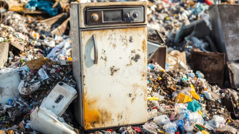 Rusty Refrigerator Abandoned in a Pile of Trash Stock Photo - Image of ...