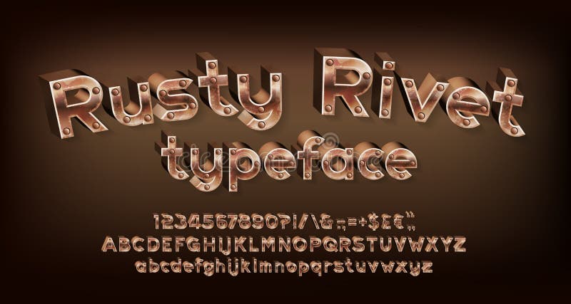 Steampunk Alphabet Font. Vintage Copper Letters and Numbers Stock ...