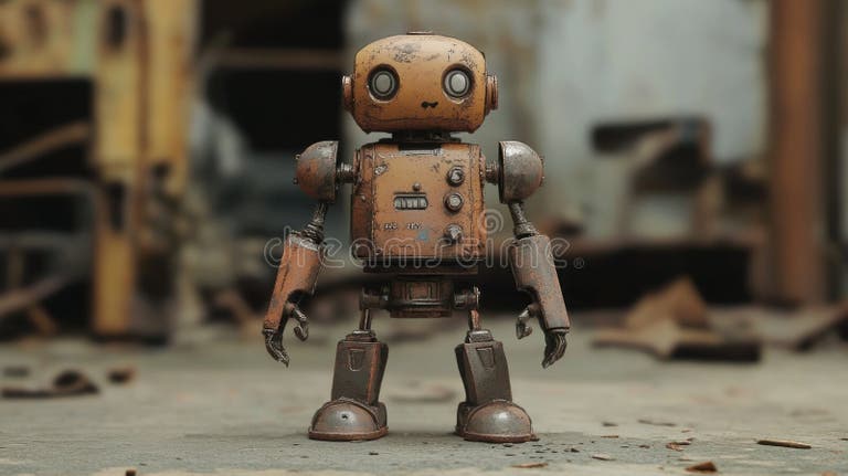 Rusty Robot in a Dilapidated Industrial Setting Stock Illustration ...