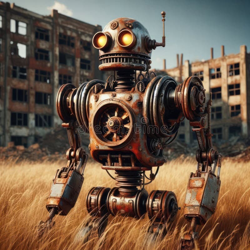 Rusty Robot Standing in Abandoned Urban Area Stock Image - Image of ...