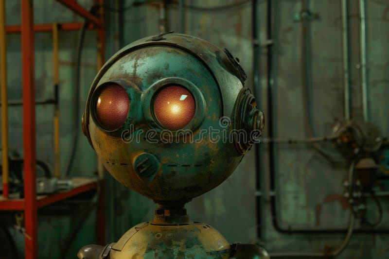 The Rusty Robot S Glowing Gaze Stock Illustration - Illustration of ...