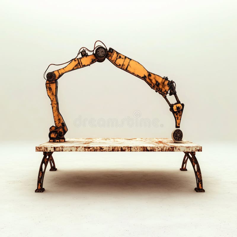 Rusty Robotic Arm Moving Object on Table Industrial Scene 3d Old Art ...
