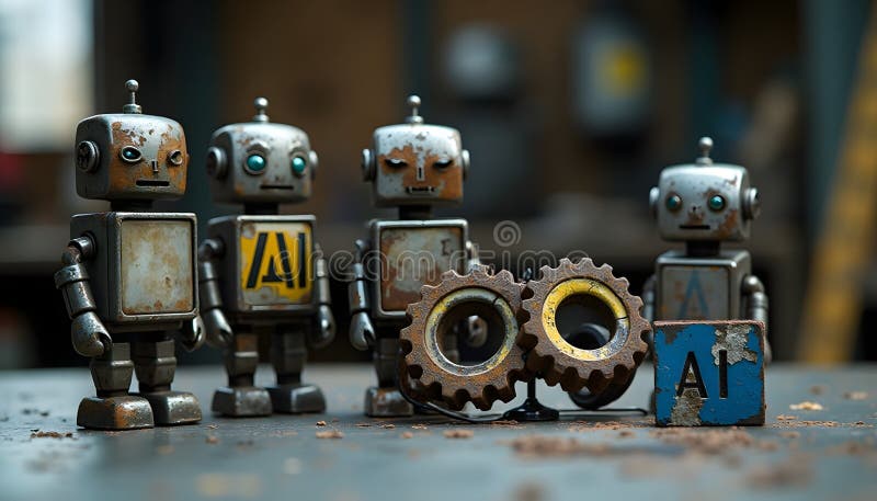 Ai Robots with Gears and Cubes Stock Illustration - Illustration of ...