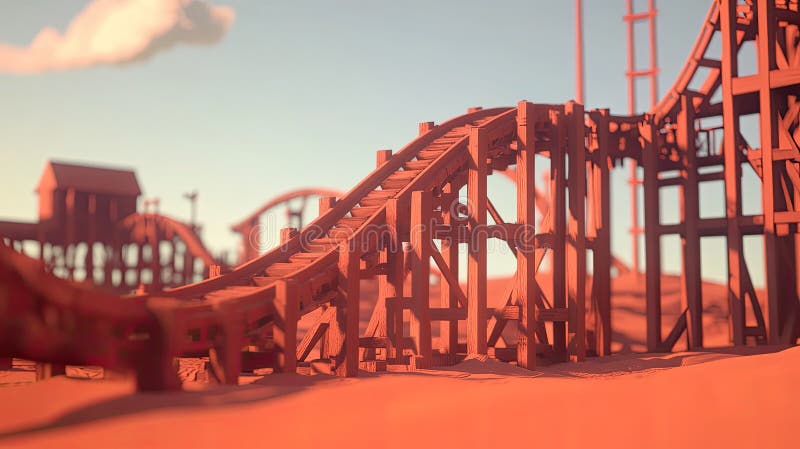 Rusty Roller Coaster in the Desert at Sunset Stock Image - Image of ...