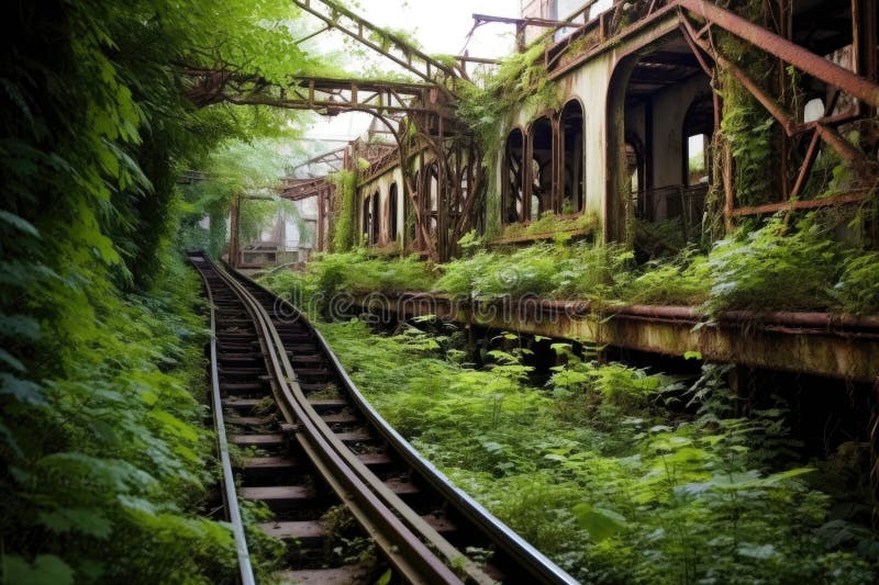 Rusty Roller Coaster Overgrown with Ivy Stock Illustration ...