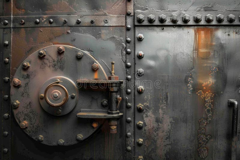 Old Round Metal Hatch is Closing on a Metallic Surface with Rivets ...