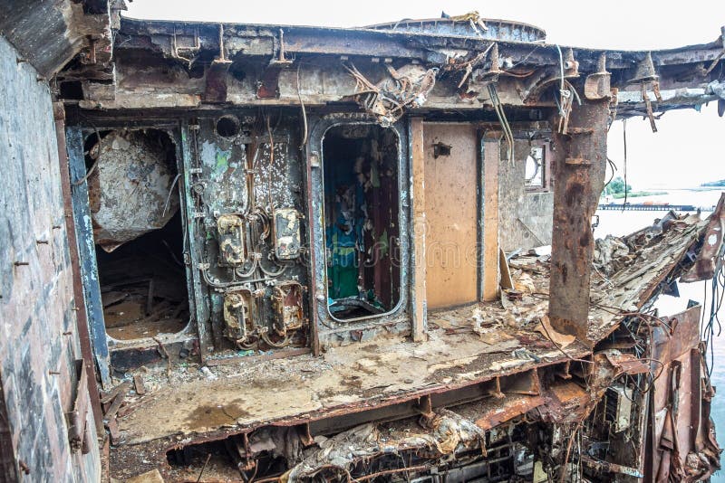 Rusty Ruins of Russian Warship Sawed for Scrap Metal. Stock Image ...