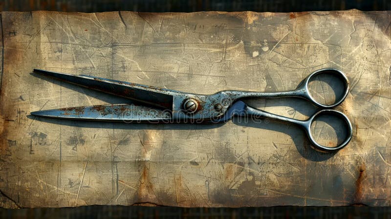 Rusty Scissors Resting on a Textured Wooden Surface in Warm, Ambient ...