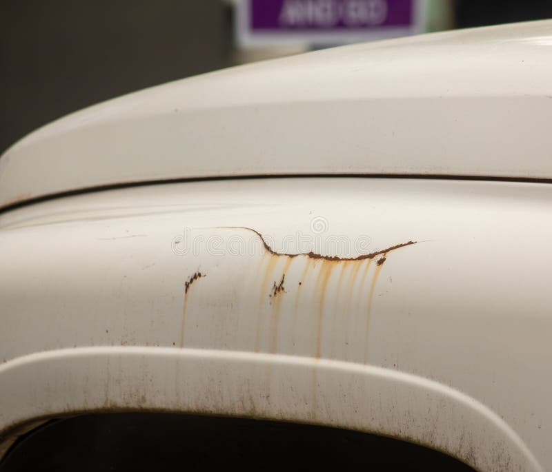 A Rusty Scratch on a White Work Truck Stock Image - Image of side, hood ...