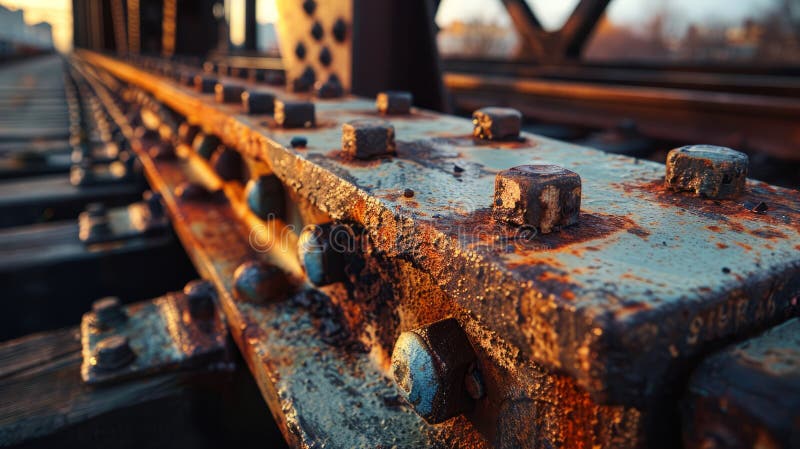 Rusty Section of a Railroad Track at Sunset Stock Photo - Image of ...