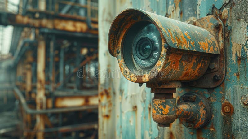 Rusty Security Camera in Abandoned Industrial Area, Generative AI Stock ...