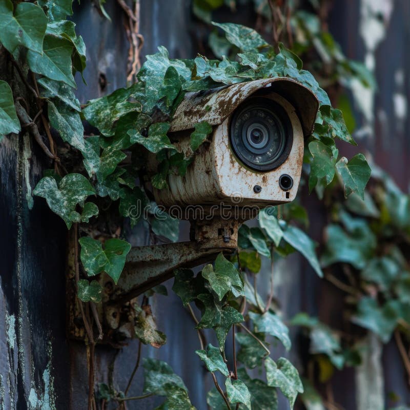 A Rusty Security Camera Concealed by Ivy on a Weathered Wall Stock ...