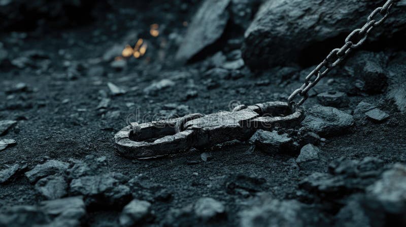 Rusty Shackles in Rocky Terrain Depicting Freedom and Confinement Stock ...